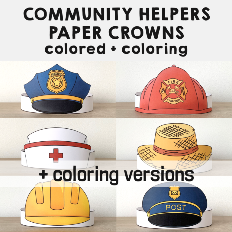 Community Helpers Paper Hats Career Day Printable Paper Coloring Craft ...