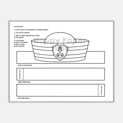 Sailor Cap Hat Paper Crown Printable Coloring Craft Activity | Made By ...