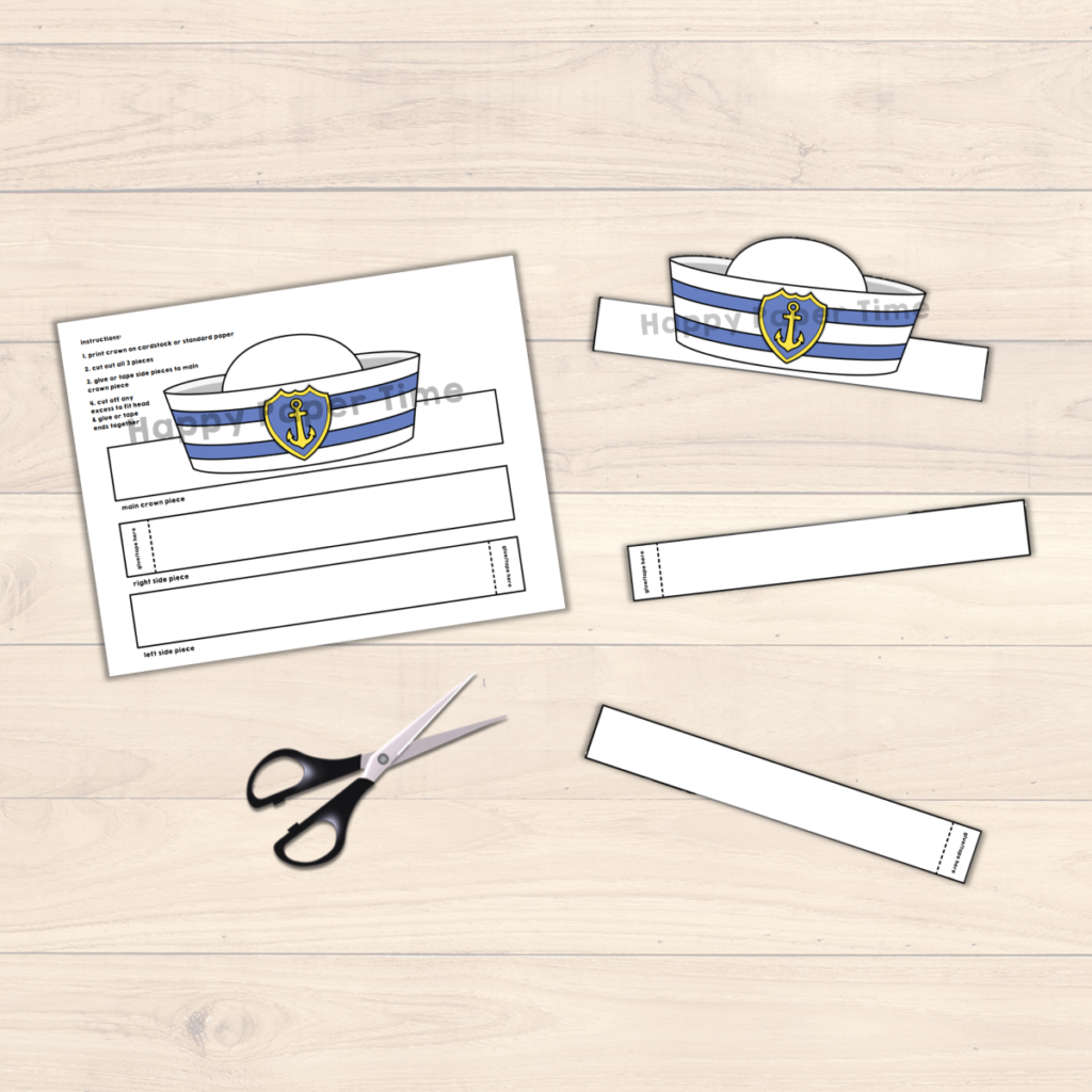 Sailor Cap Hat Paper Crown Printable Costume Craft Activity | Made By ...
