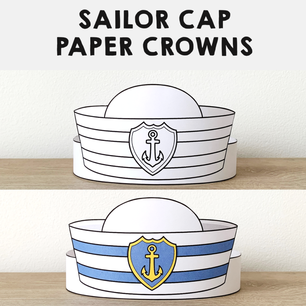 Sailor Cap Hat Paper Crowns Printable Coloring Craft Activity | Made By ...