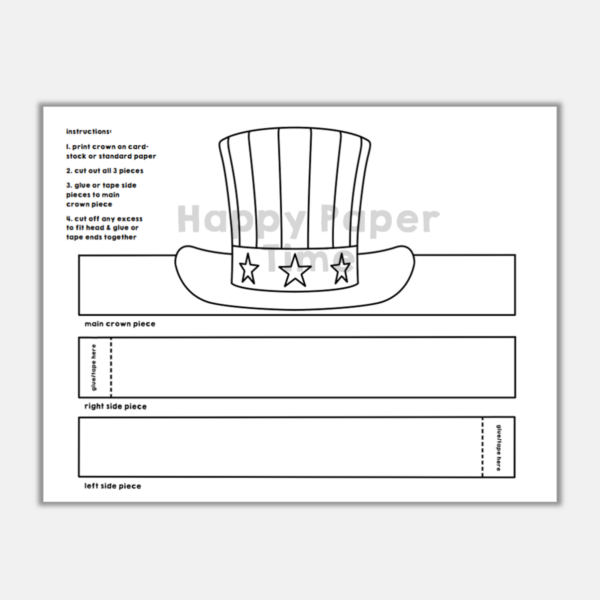 Uncle Sam Hat Paper Crown Printable America Coloring Craft Activity ...