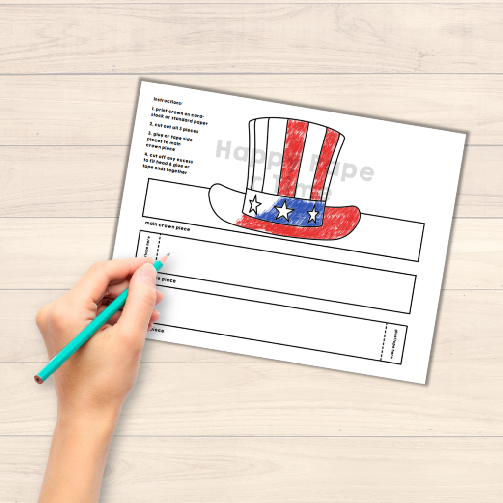 Uncle Sam Hat Paper Crown Printable America Coloring Craft Activity ...