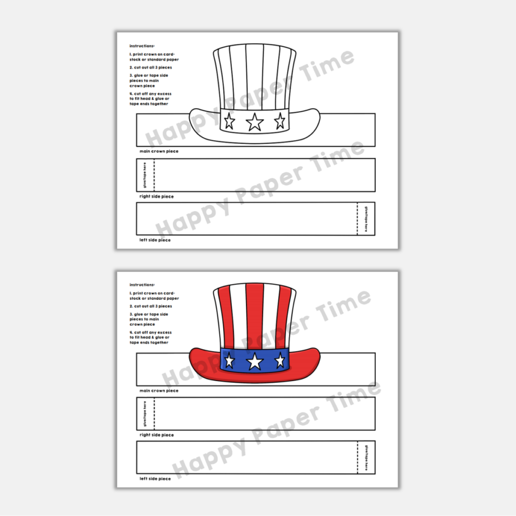 Uncle Sam Hat Paper Crowns Printable America Coloring Craft Activity ...