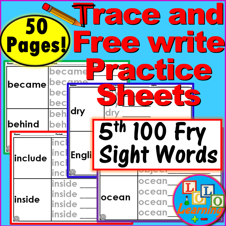 Trace And Free Write Practice Sheets 5th 100 FRY SIGHT WORDS 4th 5th