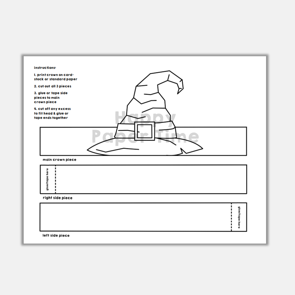 Witch Hat Paper Crown Printable Coloring Halloween Spooky Craft ...