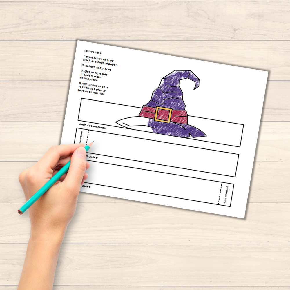 Witch Hat Paper Crown Printable Coloring Halloween Spooky Craft ...