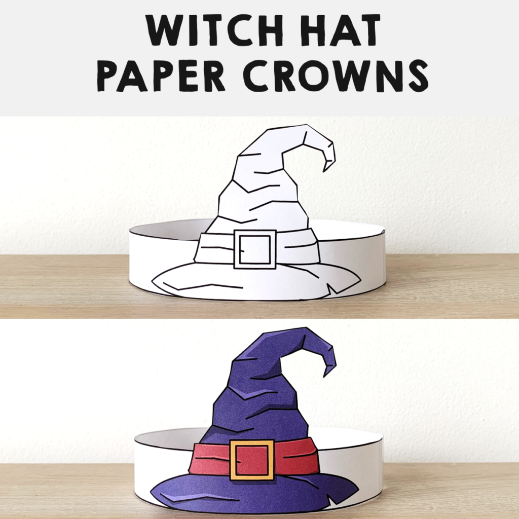 Witch Hat Paper Crowns Printable Coloring Halloween Spooky Craft ...