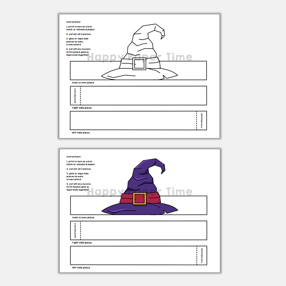 Witch Hat Paper Crowns Printable Coloring Halloween Spooky Craft ...