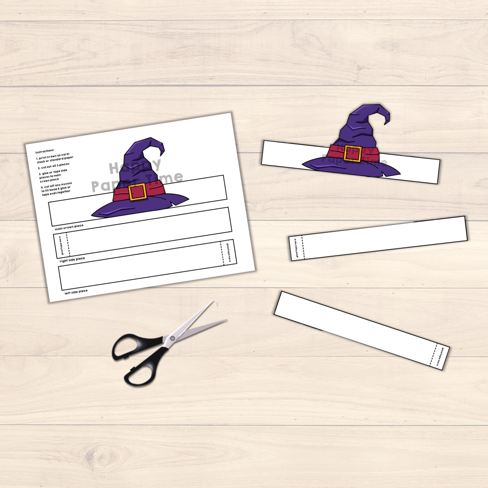 Witch Hat Paper Crowns Printable Coloring Halloween Spooky Craft ...