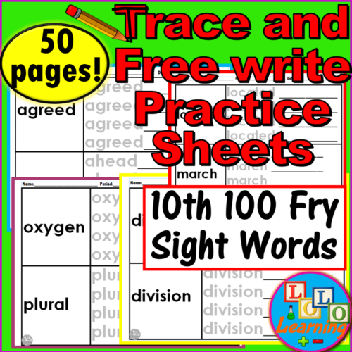 Trace and Free-Write Practice Sheets: 1st 100 FRY SIGHT WORDS! preK-1st ...