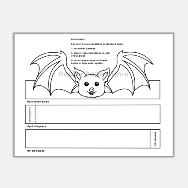 Bat Paper Crown Printable Coloring Halloween Spooky Craft Activity ...