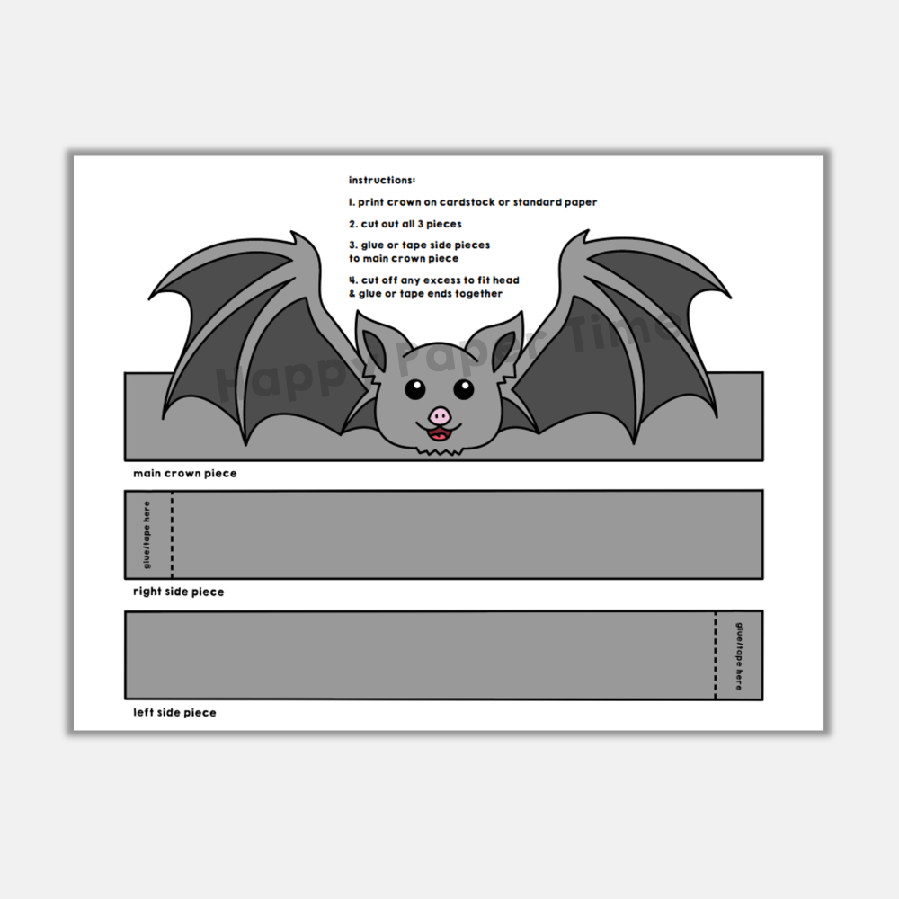 Bat Paper Crown Printable Costume Halloween Spooky Craft Activity ...