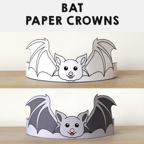 Bat Paper Crowns Printable Coloring Halloween Spooky Craft Activity ...