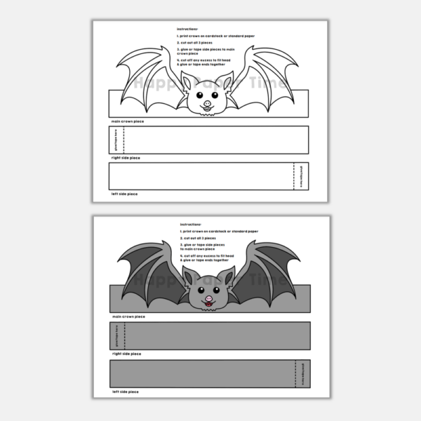 Bat Paper Crowns Printable Coloring Halloween Spooky Craft Activity ...