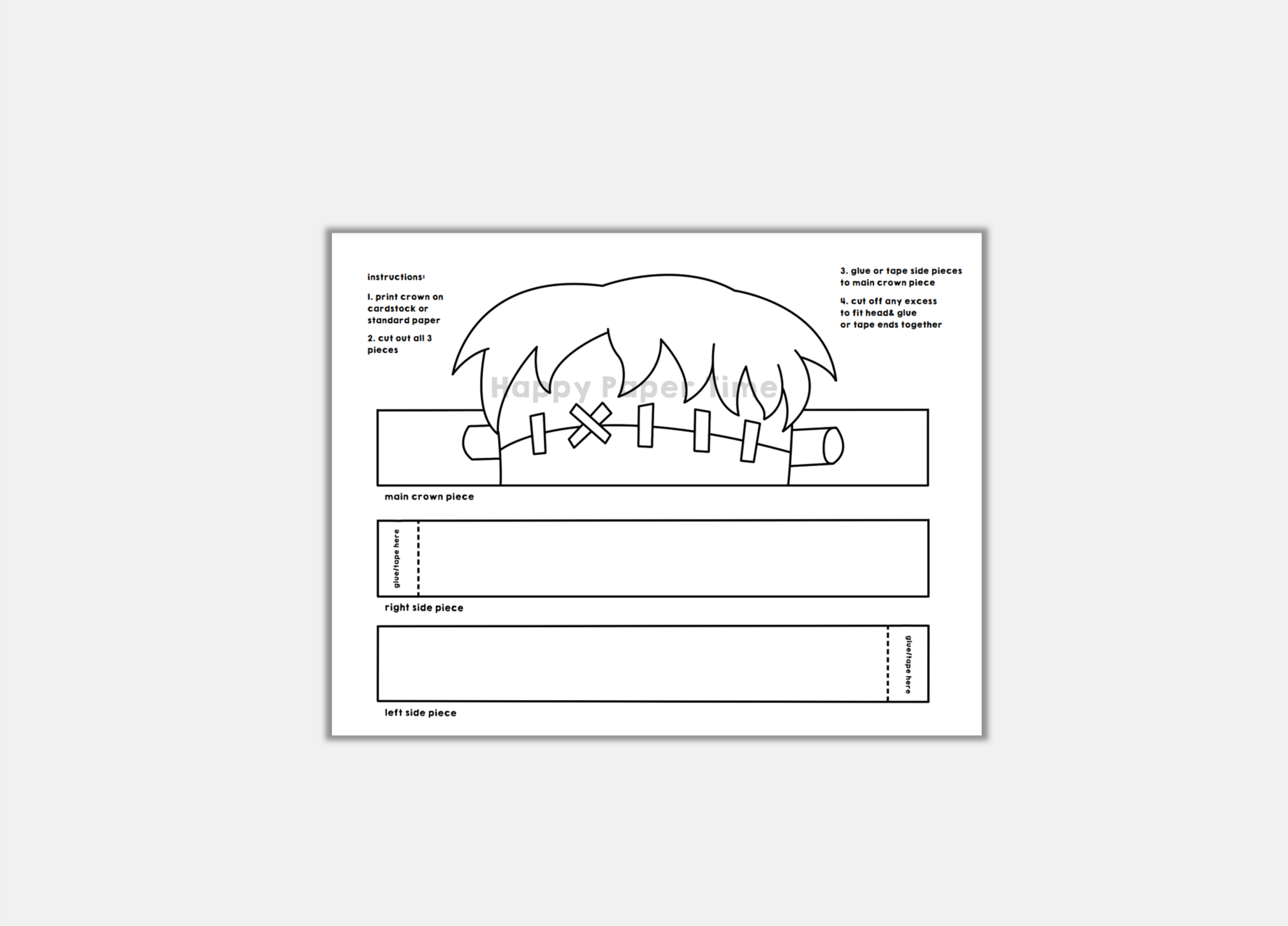 Frankenstein Paper Crown Printable Coloring Halloween Spooky Craft ...