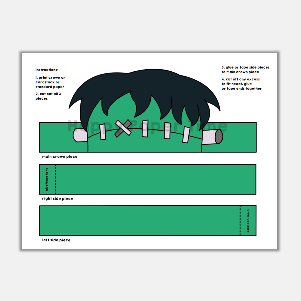 Frankenstein Paper Crown Printable Costume Halloween Spooky Craft ...