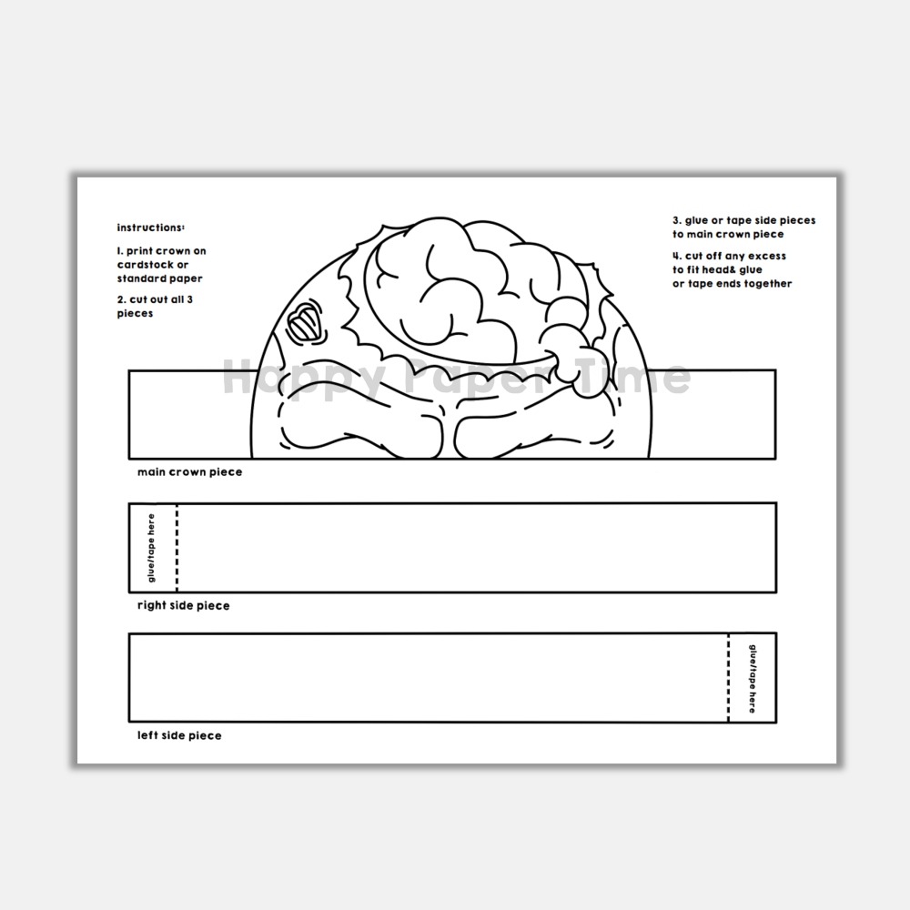 Zombie Paper Crown Printable Coloring Halloween Spooky Craft Activity ...