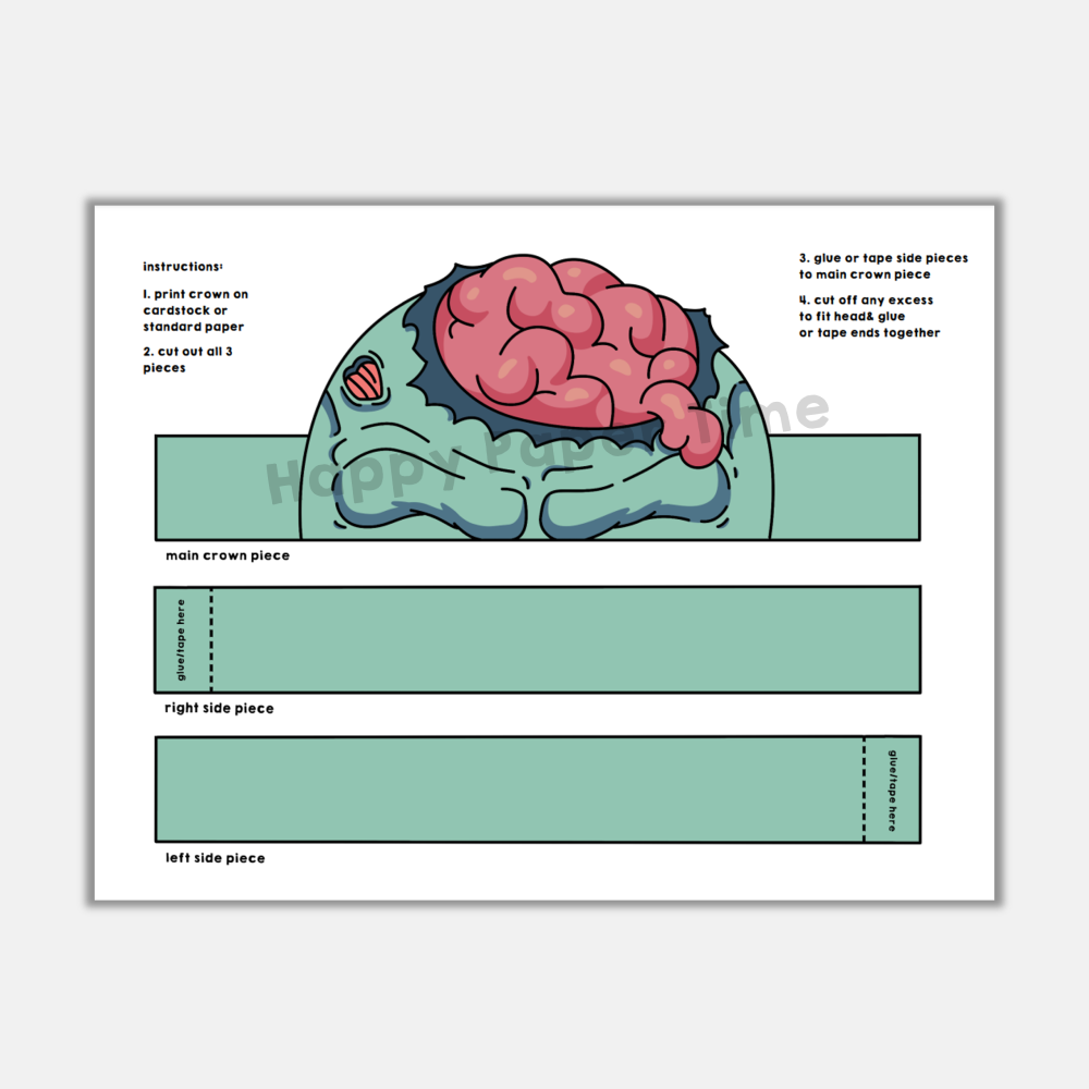 Zombie Paper Crown Printable Costume Halloween Spooky Craft Activity ...