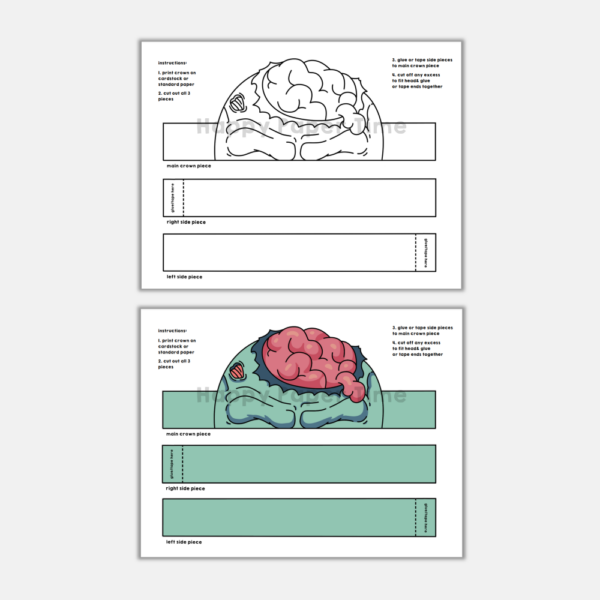 Zombie Paper Crowns Printable Coloring Halloween Spooky Craft Activity ...