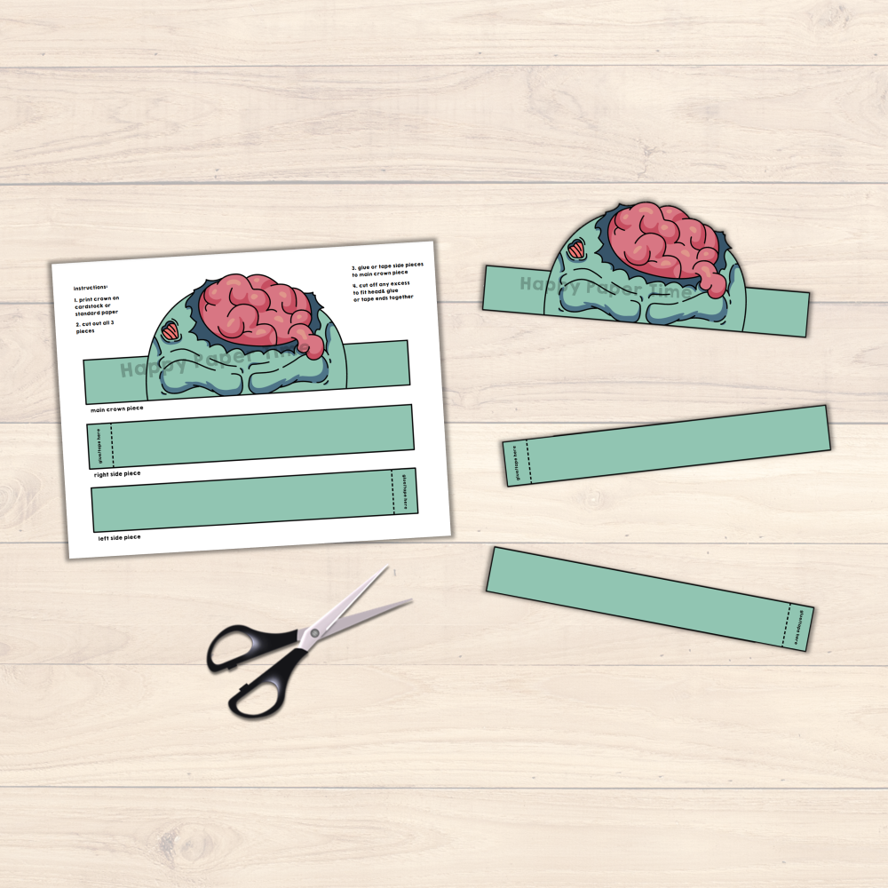Zombie Paper Crowns Printable Coloring Halloween Spooky Craft Activity ...