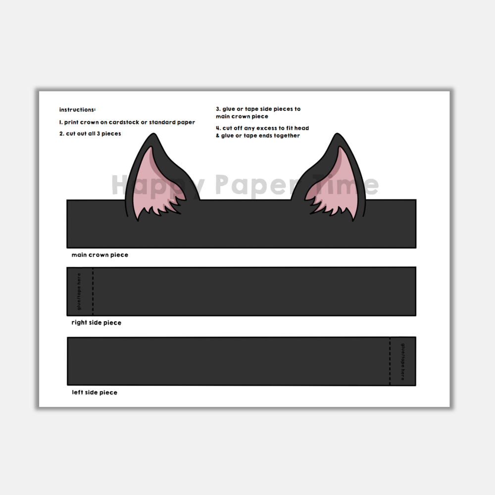 Black Cat Paper Crown Printable Costume Halloween Spooky Craft Activity ...