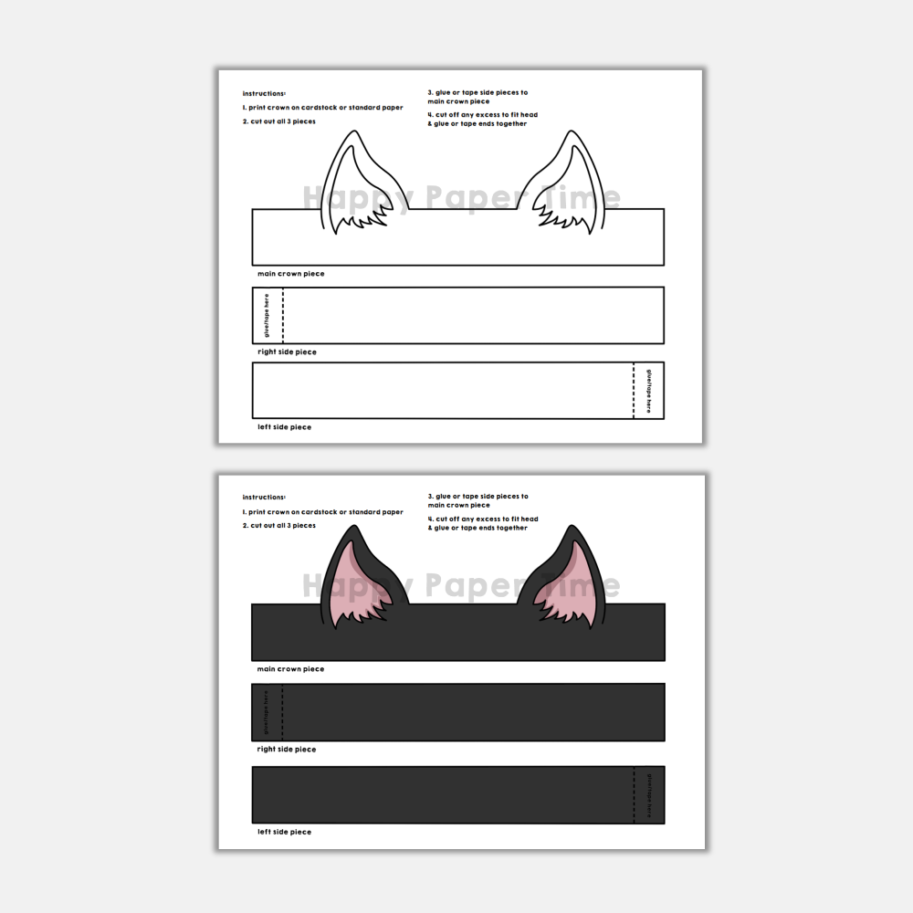 Black Cat Paper Crown Printable Coloring Halloween Spooky Craft ...