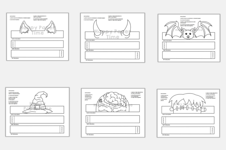 Halloween Paper Hats Spooky Day Printable Paper Coloring Craft | Made ...