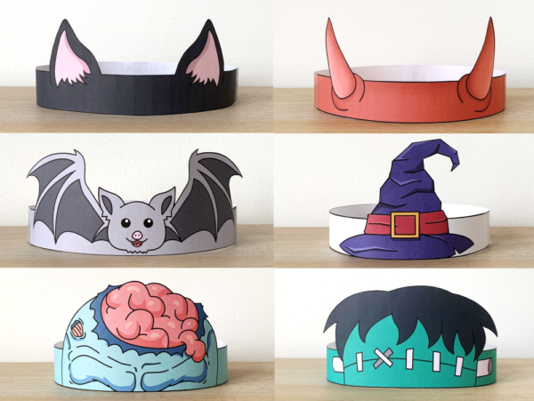 Halloween Paper Hats Spooky Day Printable Paper Costume Craft | Made By ...