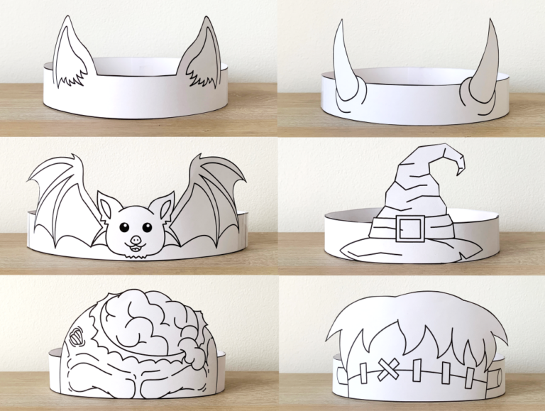 Halloween Paper Hats Spooky Day Printable Paper Coloring Craft | Made ...