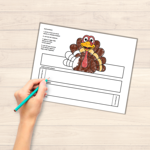 Turkey Hat Paper Crown Printable Coloring Thanksgiving Craft Activity ...