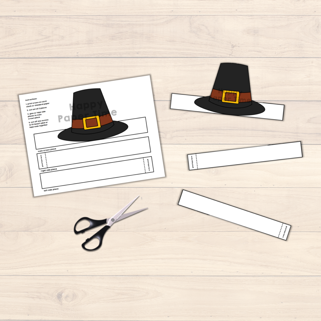 Pilgrim Hats Paper Crowns Printable Coloring Thanksgiving Craft ...