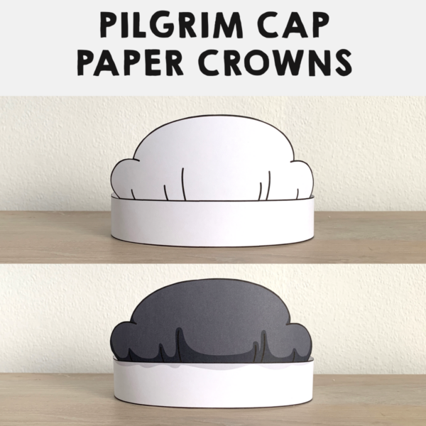 Pilgrim Hat Cap Paper Crowns Printable Coloring Thanksgiving Craft ...