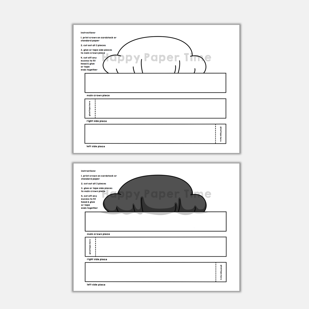 Pilgrim Hat Cap Paper Crowns Printable Coloring Thanksgiving Craft ...