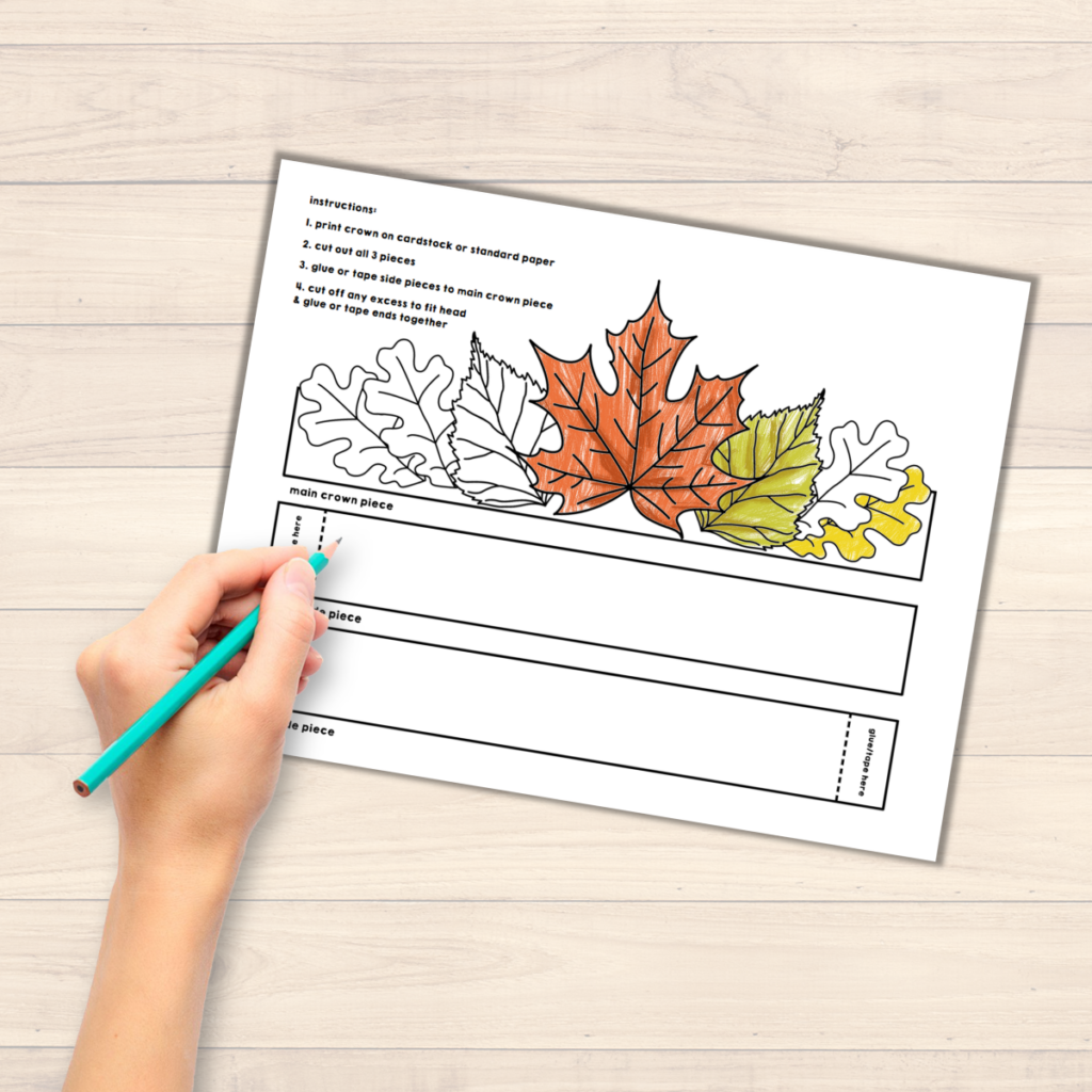 Autumn Fall Leaves Paper Crown Printable Coloring Craft Activity | Made ...
