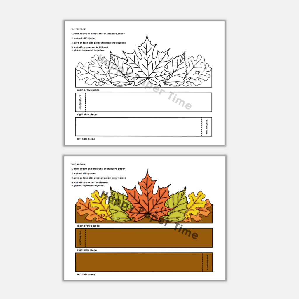 Autumn Fall Leaves Paper Crowns Printable Coloring Craft Activity ...