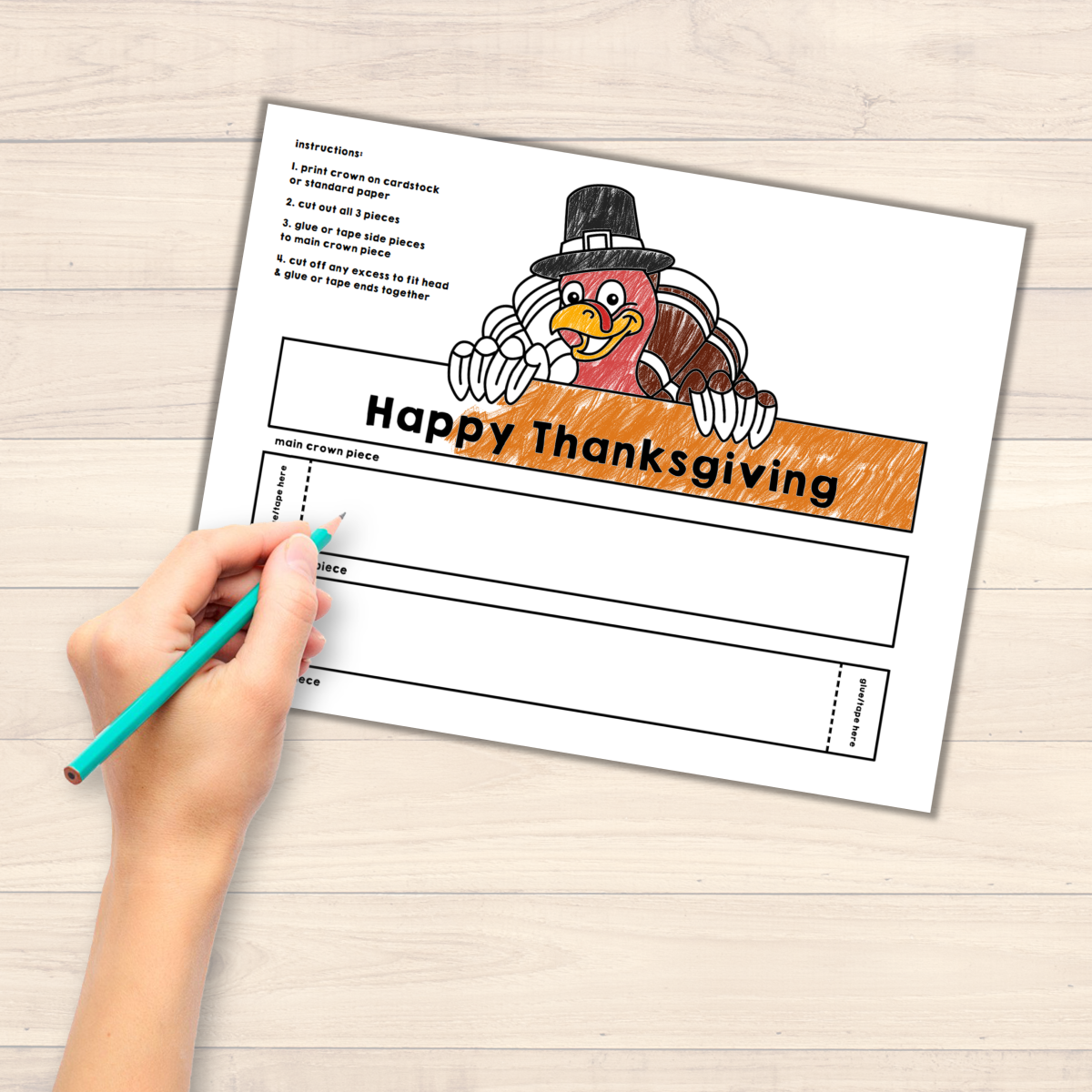Thanksgiving Turkey Paper Crown Printable Coloring Craft Activity ...