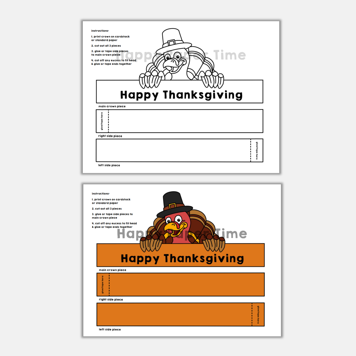 Thanksgiving Turkey Paper Crowns Printable Coloring Craft Activity ...