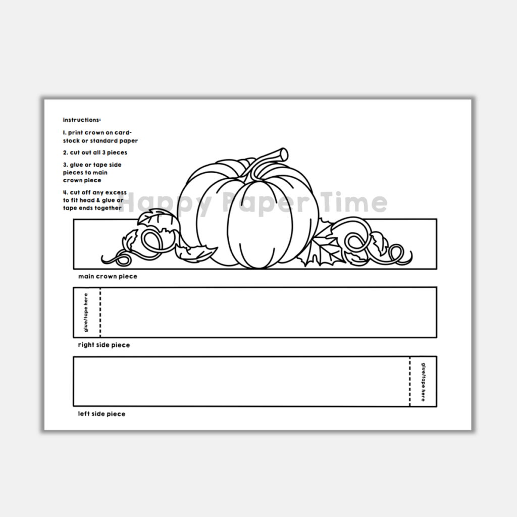 Pumpkin autumn fall Paper Crown Printable Coloring Craft Activity ...