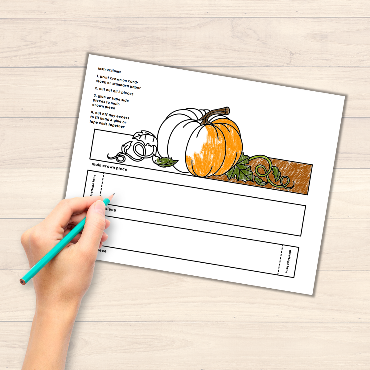Pumpkin autumn fall Paper Crown Printable Coloring Craft Activity ...