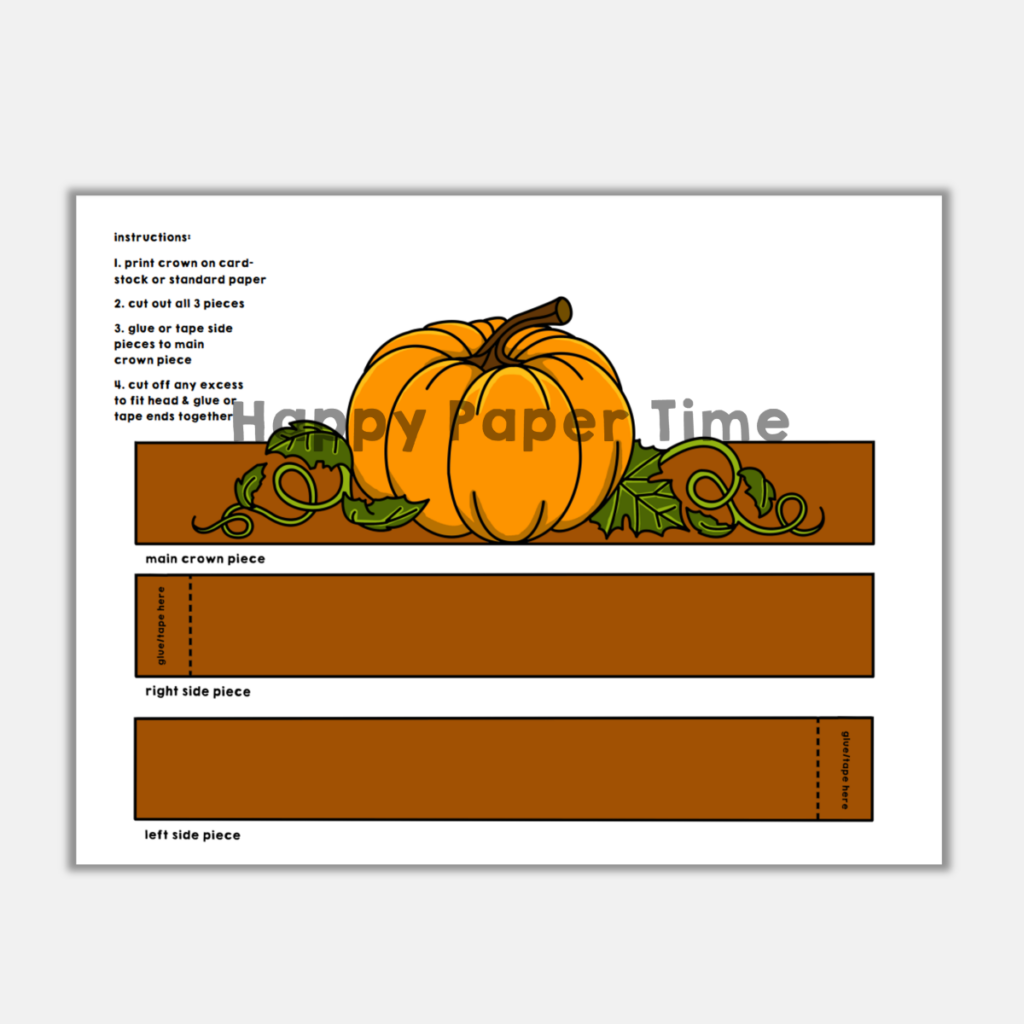 Pumpkin autumn fall Paper Crown Printable Costume Craft Activity - Made ...