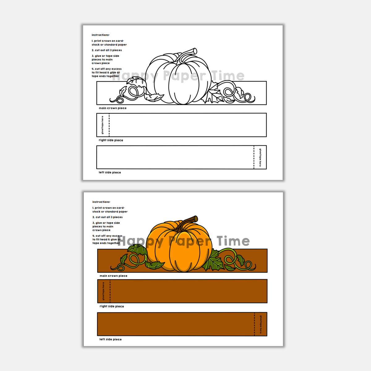 Pumpkin autumn fall Paper Crowns Printable Coloring Craft Activity ...