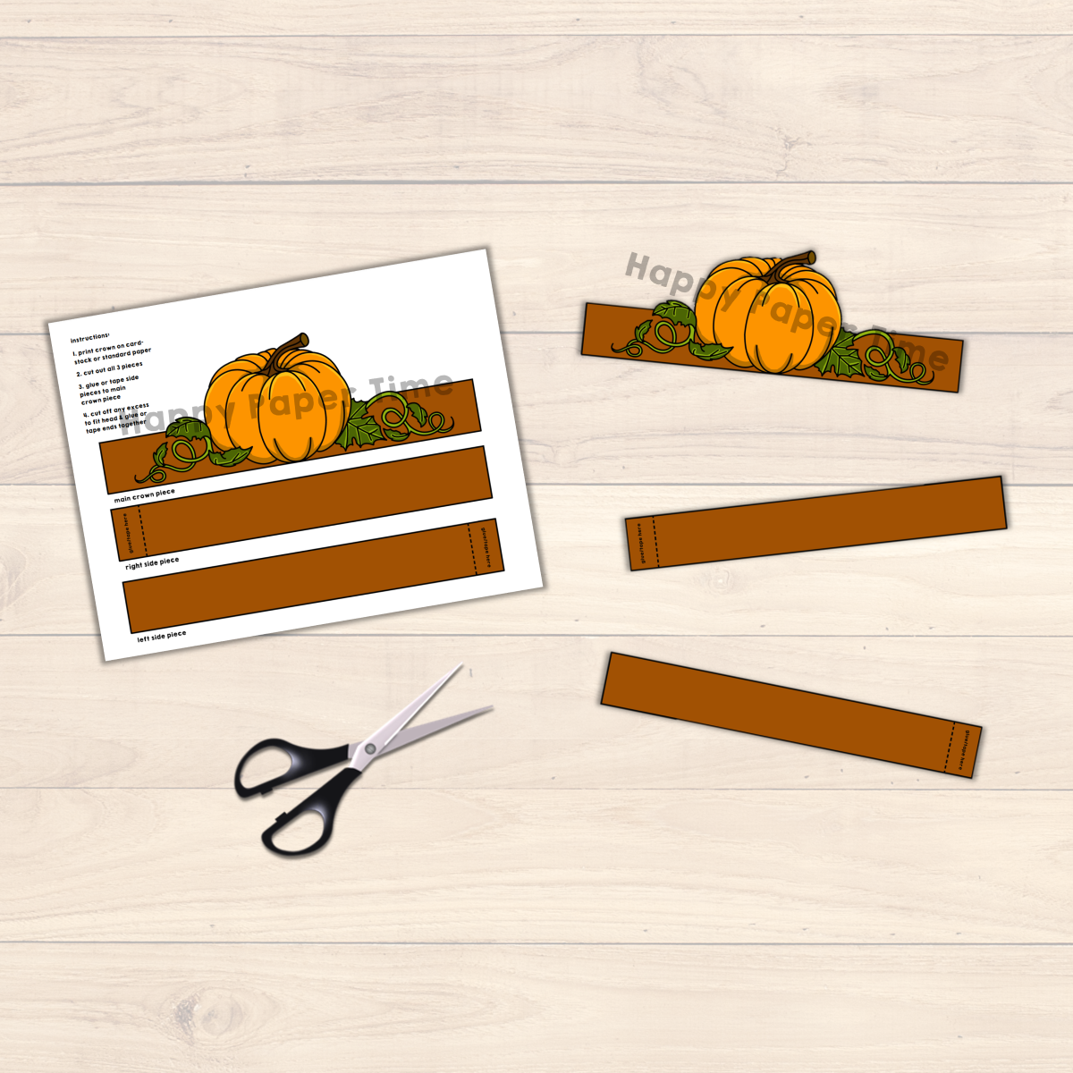 Pumpkin autumn fall Paper Crowns Printable Coloring Craft Activity ...