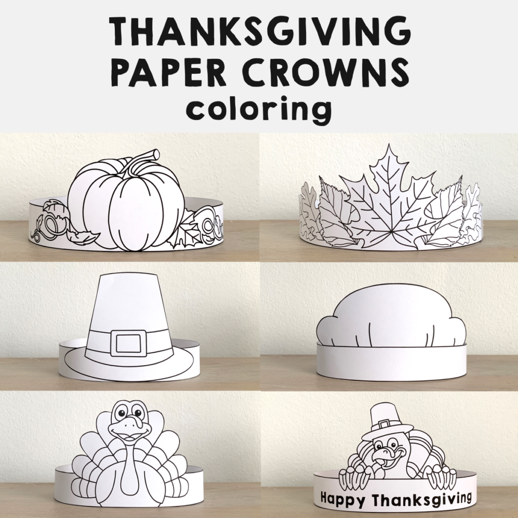 Thanksgiving Hats Crowns Printable Paper Coloring Fall Autumn Craft ...