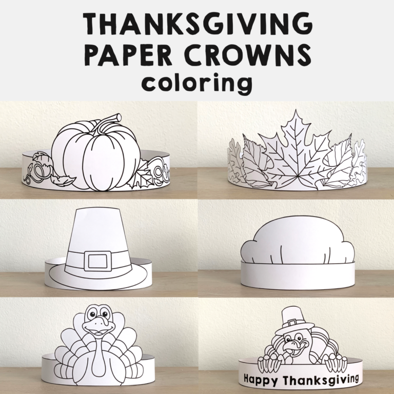 Thanksgiving Hats Crowns Printable Paper Coloring Fall Autumn Craft ...
