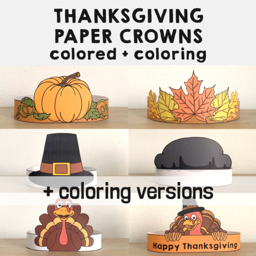 Thanksgiving Hats Crowns Printable Paper Coloring Fall Autumn Craft ...