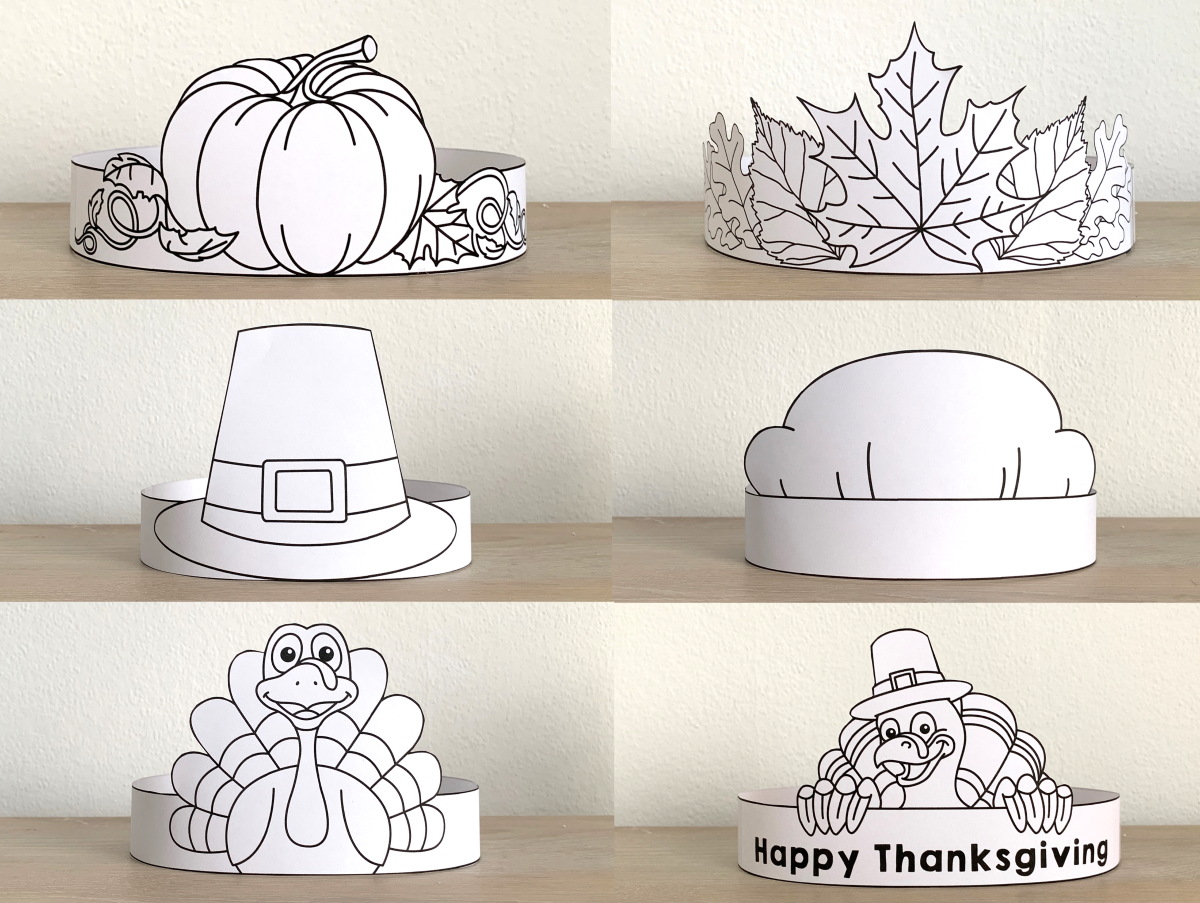 Thanksgiving Hats Crowns Printable Paper Coloring Fall Autumn Craft ...
