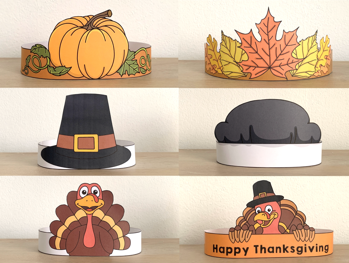 Thanksgiving Hats Crowns Printable Paper Coloring Fall Autumn Craft ...