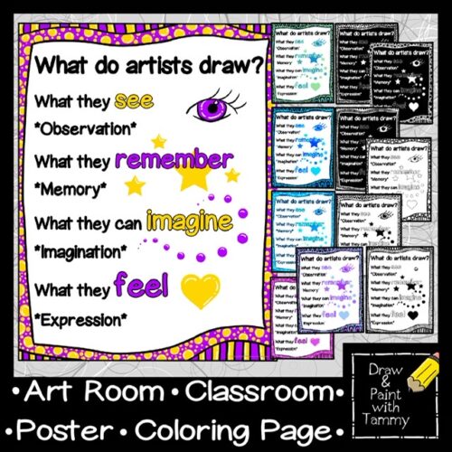 What artists draw art room poster set with coloring pages | Made By ...