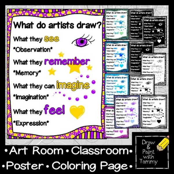 What artists draw art room poster set with coloring pages | Made By ...