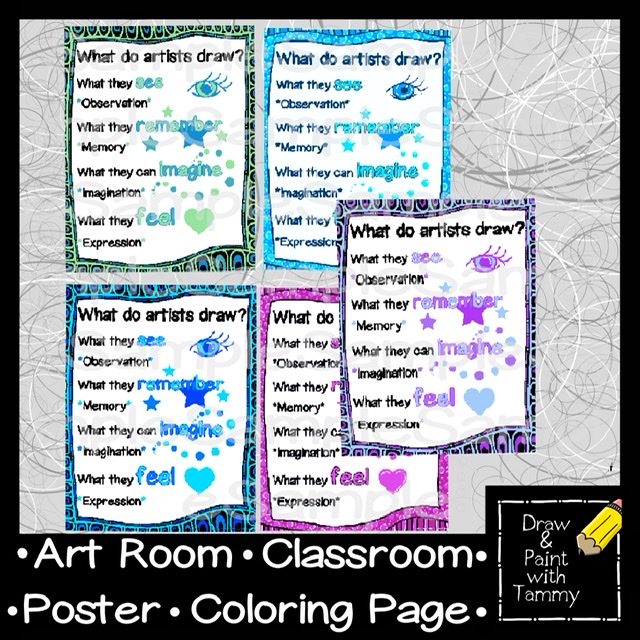What artists draw art room poster set with coloring pages | Made By ...